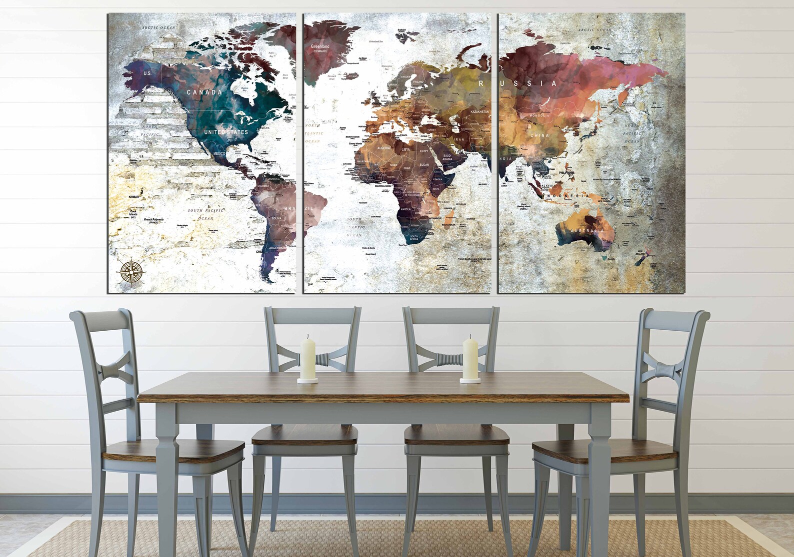 World Map Large World Map Wall Art World Map Canvas Push - Etsy