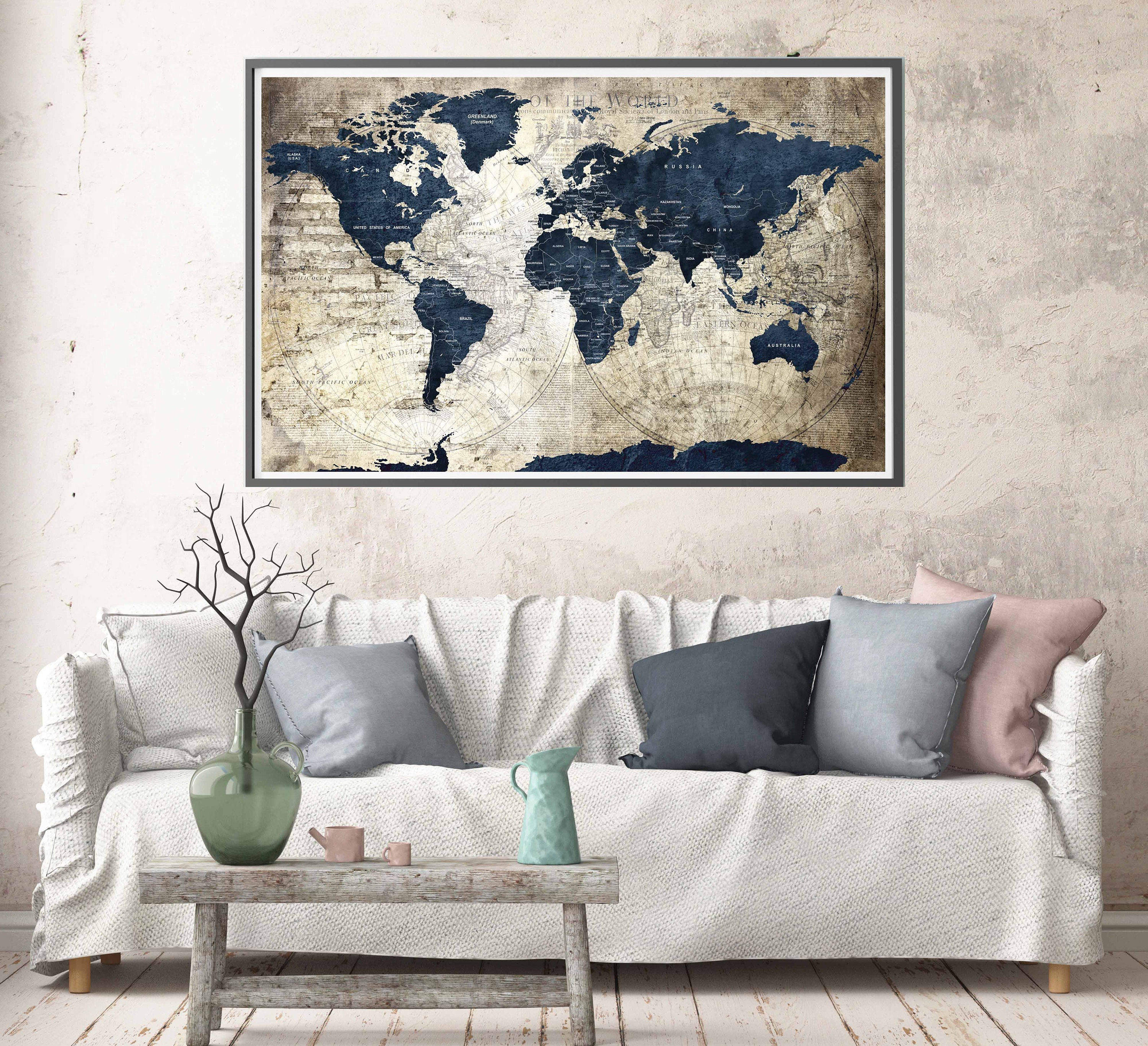 Póster del mapa del mundo mapa del mundo vintage impresión - Etsy México