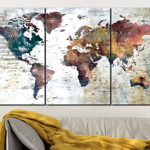 World Map 3 Piece Canvas push pin map world mapLarge World | Etsy