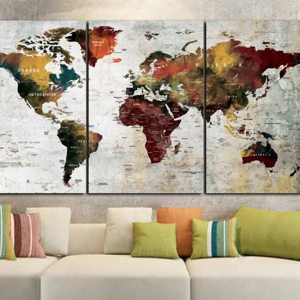 3 Panel Map World - Etsy