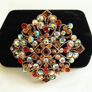 JOAN RIVERS AB Rainbow Rhinestone Brooch, Antique Gold Tone, Square ...