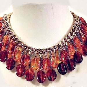 ACCESSOCRAFT Rootbeer-orange Festoon Necklace Lucite, Gold Tone, Large ...