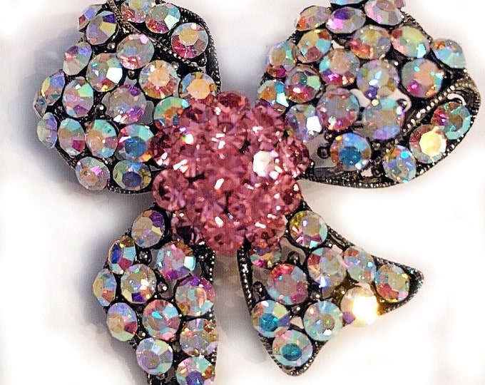 Pastel AB Rhinestone Ribbon Brooch, ROM, Bow, Pink Pastel Dimensional ...
