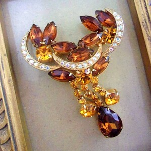 Topaz AB Rhinestone Dangle Large Brooch, Brilliant, Gold Plated ...