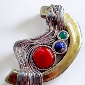Brutalist BAT AMI Sterling Gemstones Brooch Pendant - Etsy