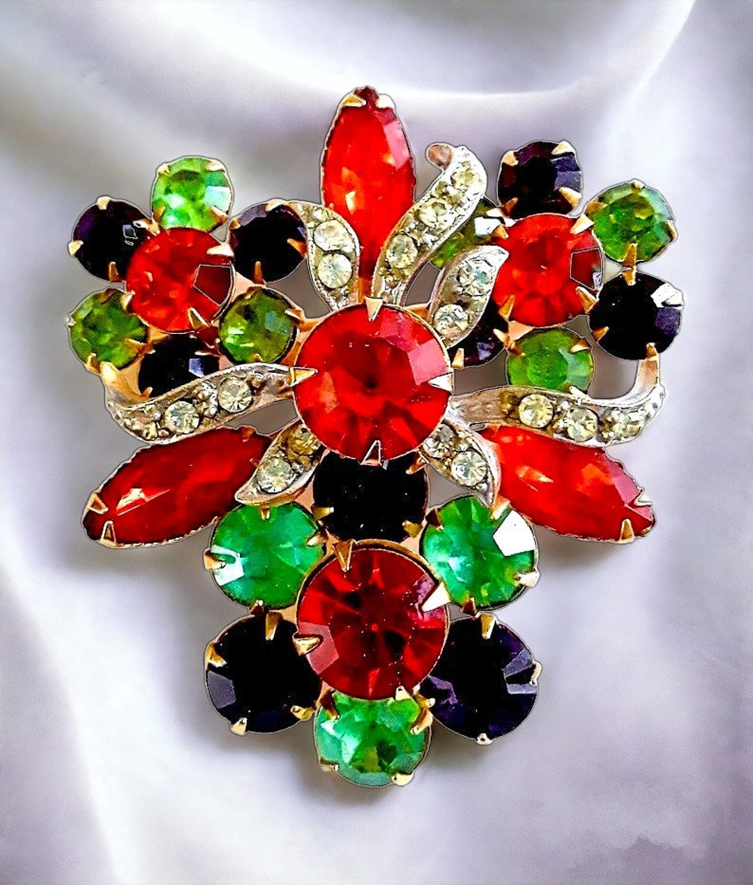 Multi Color Rhinestone Brooch, Holiday/christmas, Fruit Salad, Riveted ...