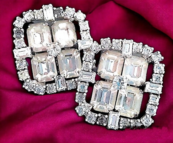 KRAMER Clear Rectangle Rhinestone KRAMER Earrings, Cl… - Gem