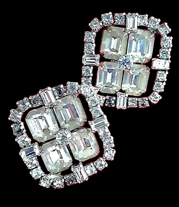 KRAMER Clear Rectangle Rhinestone KRAMER Earrings, Cl… - Gem