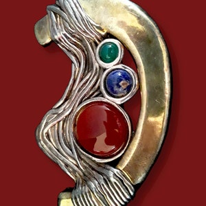 Brutalist BAT AMI Sterling Gemstones Brooch Pendant - Etsy