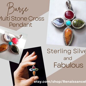 Multi Gem Stone BARSE Cross Pendant, Sterling Silver, Hammered ...