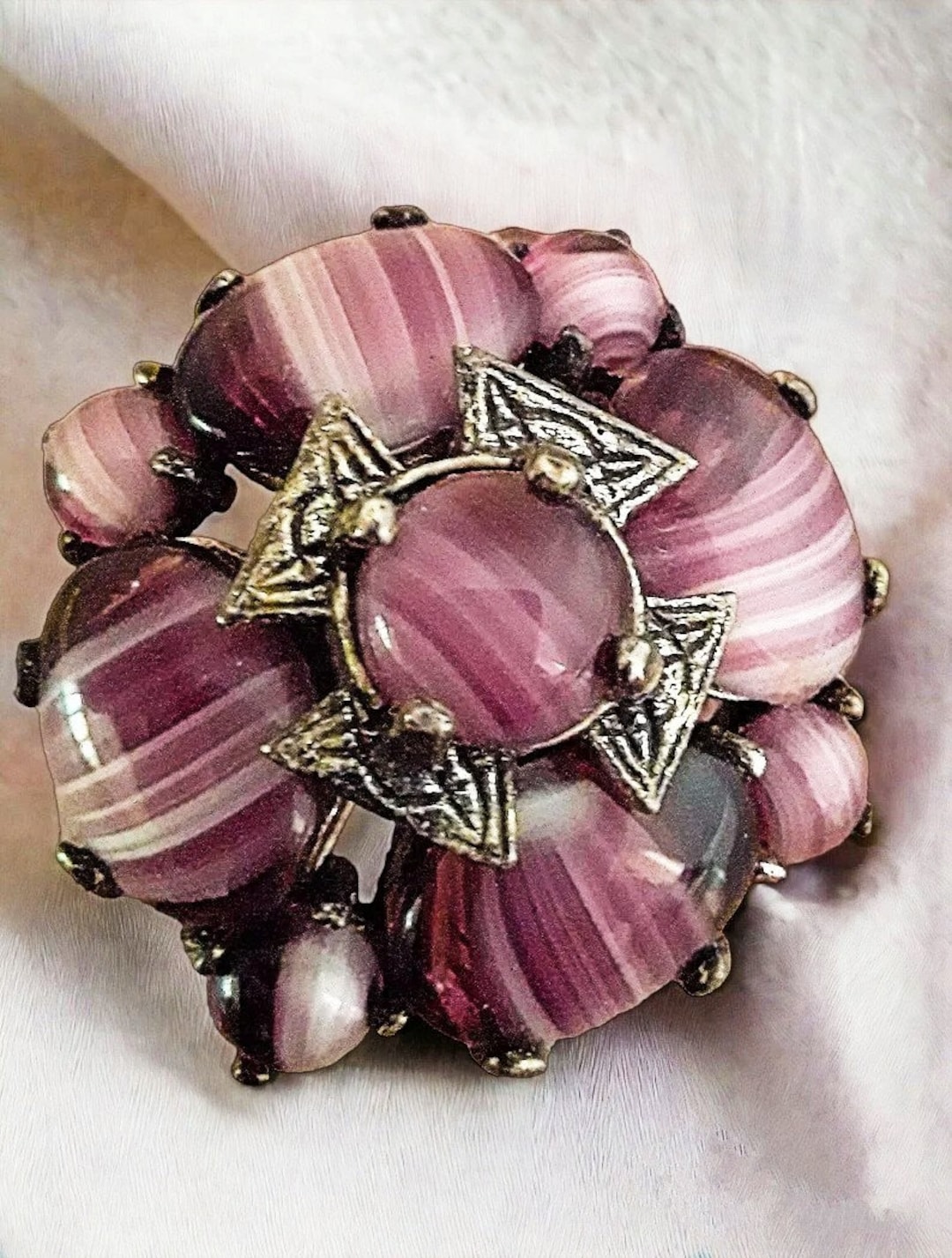 Porphyry Art Glass Czech/german Brooch, Purple Striations, Dark Silver ...