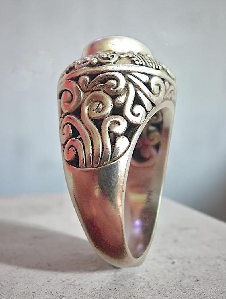Vintage Samuel Behnam Green Jade Ring, Ornate Sterling Silver, Size 10 ...