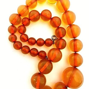 Apple Juice Bakelite Beaded Necklace, Sterling Clasp, Graduated Strand ...
