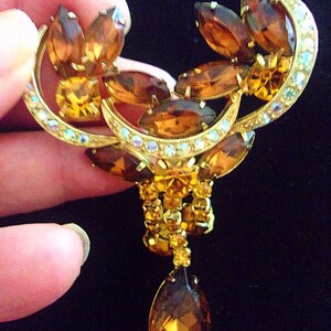 Topaz AB Rhinestone Dangle Large Brooch, Brilliant, Gold Plated ...