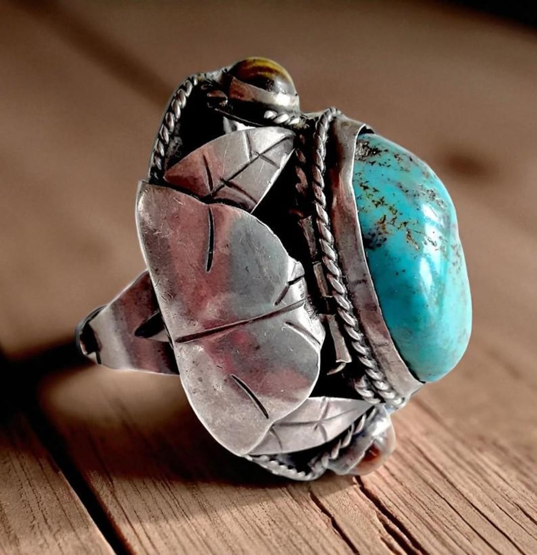 Tigers Eye Faux Turquoise Poison Ring, 925 Sterling, Taxco Mexico ...