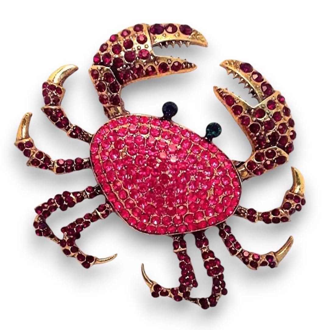 HEIDI DAUS Red Crab Brooch, Crystals, Black, Bronze Tone, Impressive ...