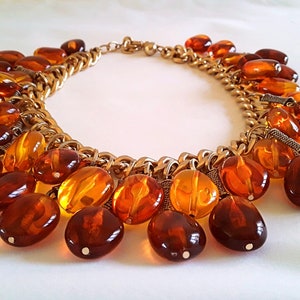 ACCESSOCRAFT Rootbeer-orange Festoon Necklace Lucite, Gold Tone, Large ...