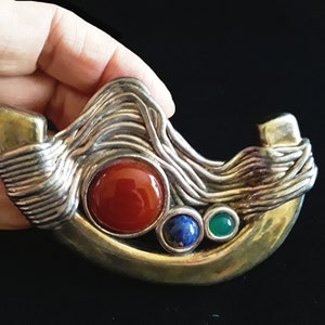 Brutalist BAT AMI Sterling Gemstones Brooch Pendant - Etsy