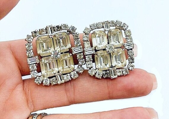 KRAMER Clear Rectangle Rhinestone KRAMER Earrings, Cl… - Gem