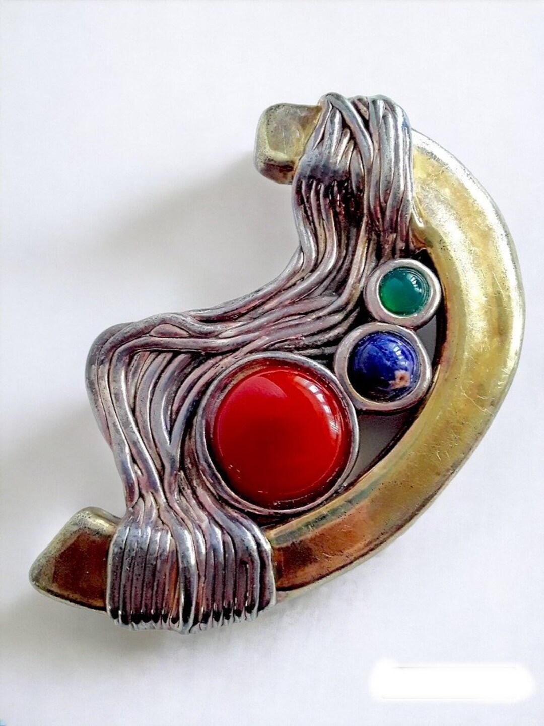 Brutalist BAT AMI Sterling Gemstones Brooch Pendant - Etsy