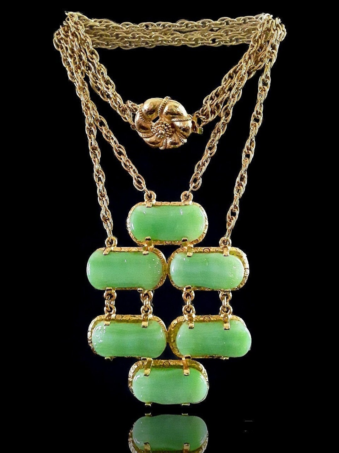JUDITH Mccann Green Molded Glass Necklace, Thick Rectangle Cabochons ...