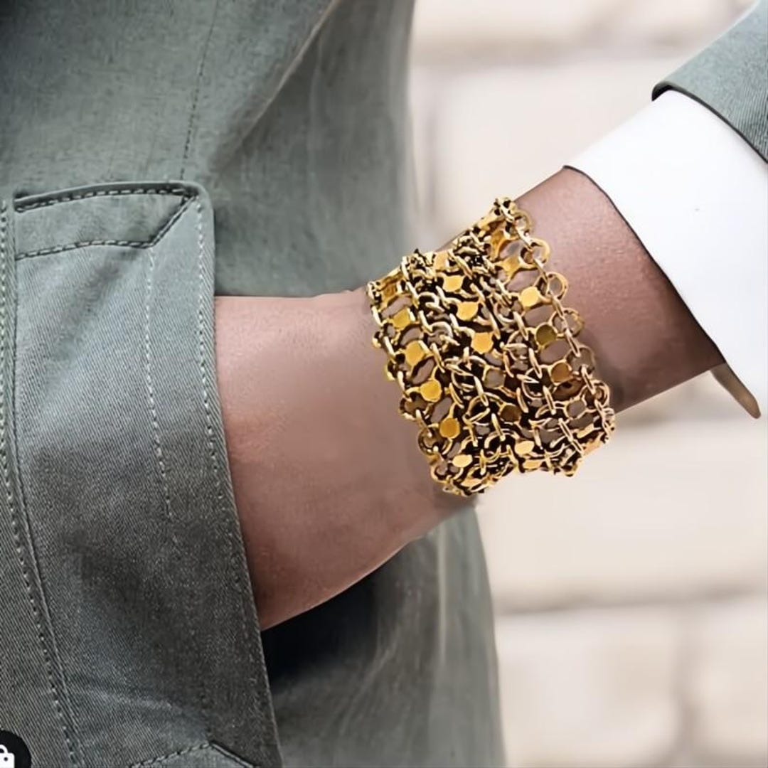 Extra Wide Chain Mail BEN AMUN Bracelet, Heavy Gold Tone, Statement ...