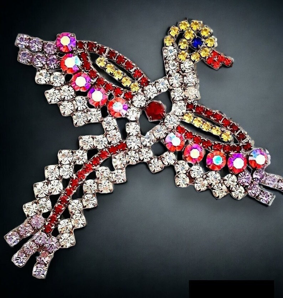Czech Phoenix Bird Rhinestone Brooch, Multicolors, Large, Flying ...