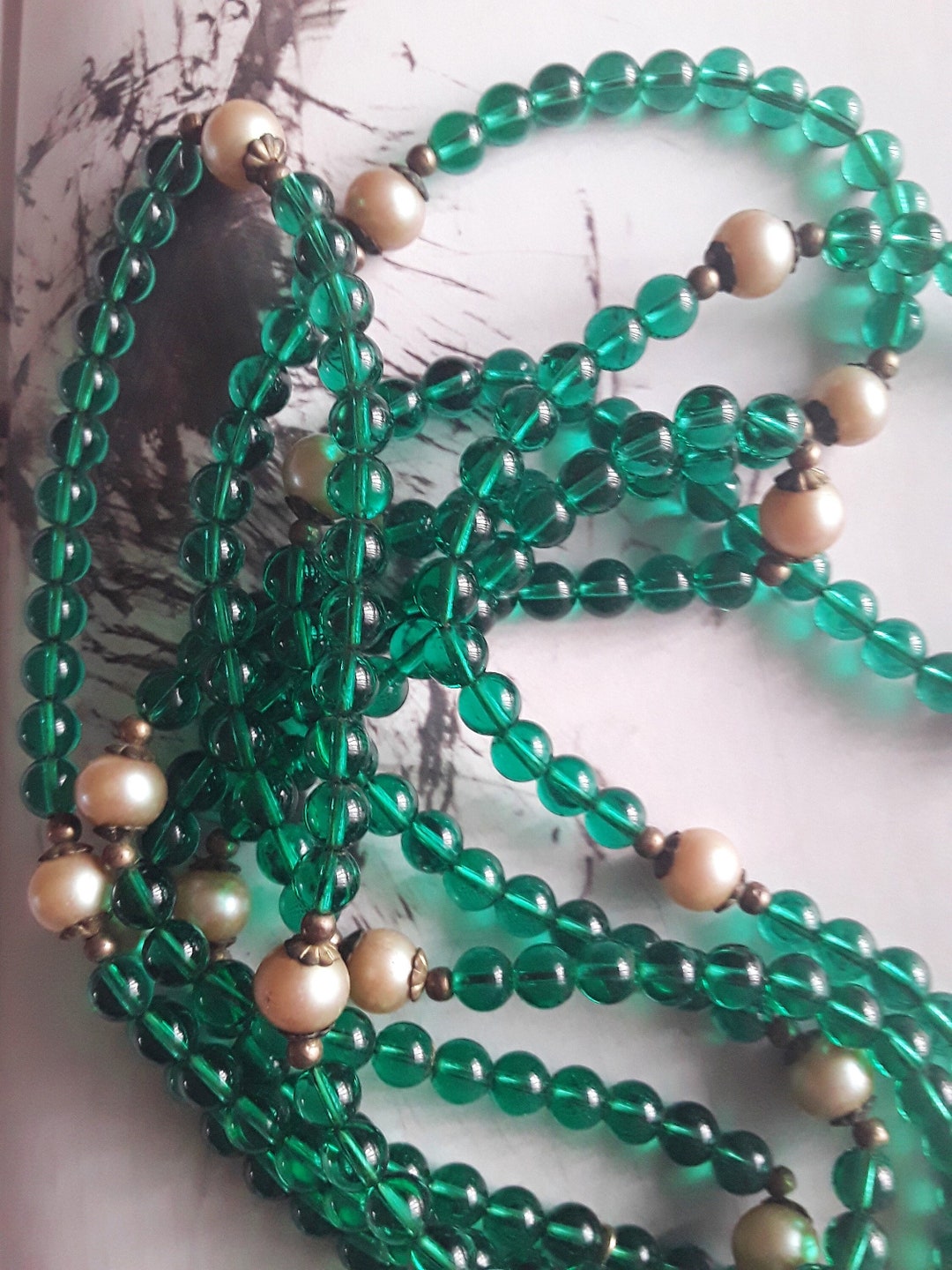 WILLIAM Delillo Green Beaded Glass Necklace Long Flapper Art - Etsy