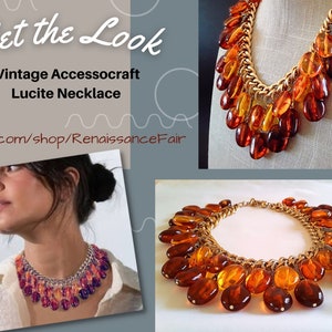 ACCESSOCRAFT Rootbeer-orange Festoon Necklace Lucite, Gold Tone, Large ...