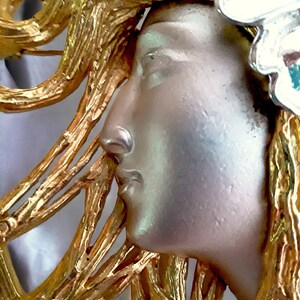Art Nouveau Lady Profile Brooch-pendant by Oroamerica, Massive ...