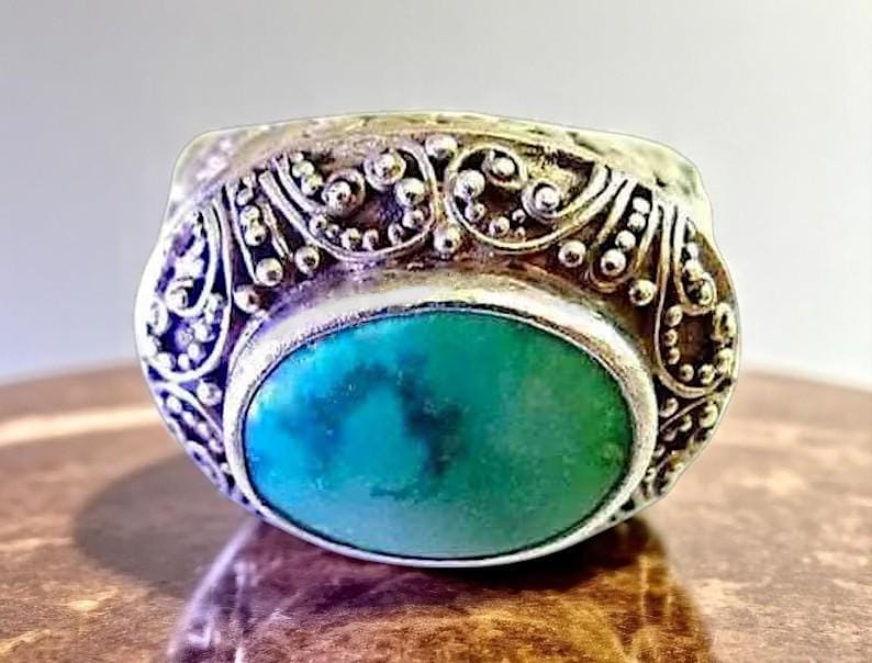 Vintage Samuel Behnam Green Jade Ring, Ornate Sterling Silver, Size 10 ...
