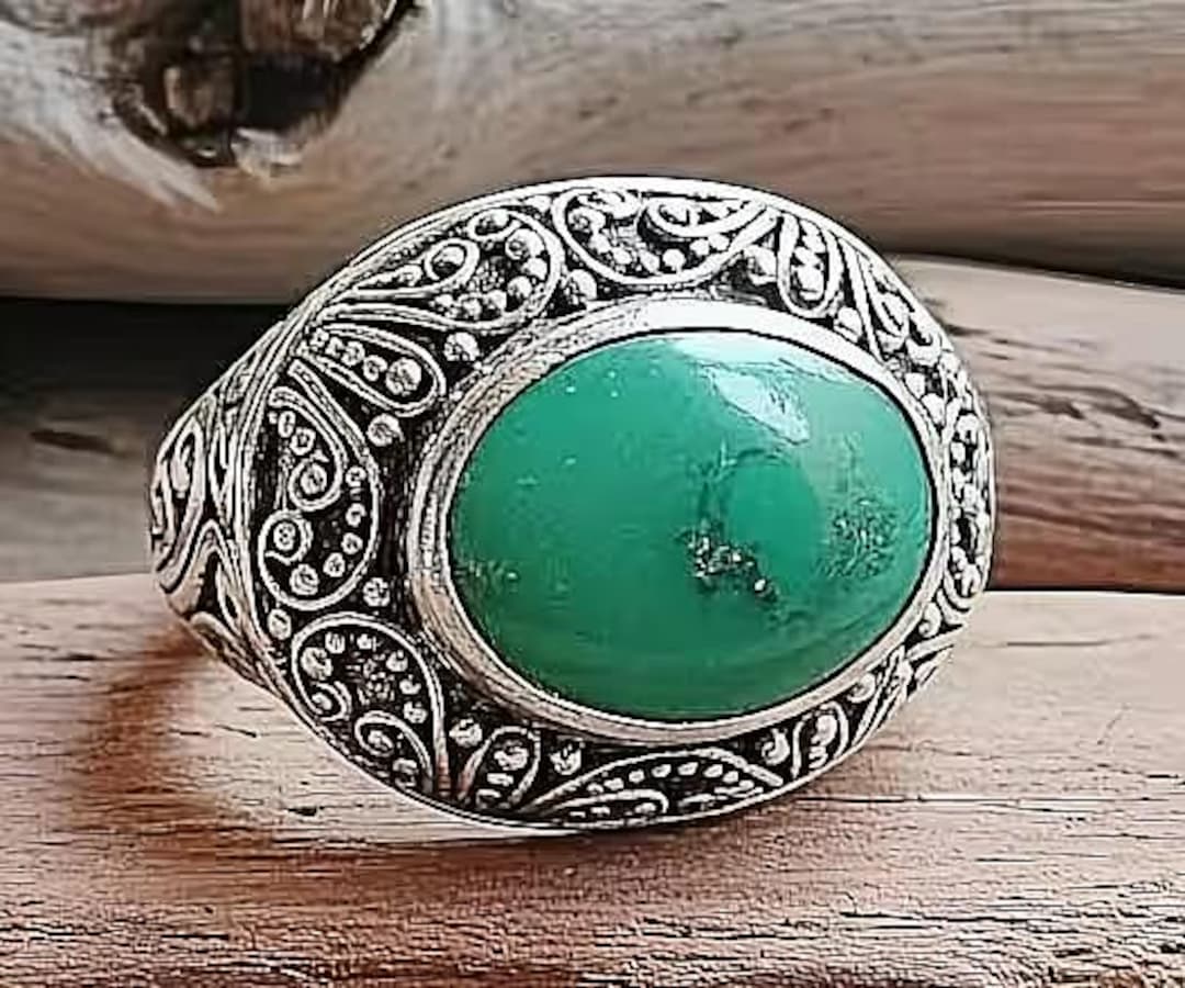 Vintage Samuel Behnam Green Jade Ring, Ornate Sterling Silver, Size 10 ...
