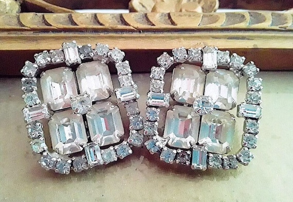 KRAMER Clear Rectangle Rhinestone KRAMER Earrings, Cl… - Gem