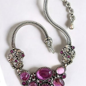 SELRO Purple Rhinestone Necklace, Large Glass Cabochons, Silver Tone, Unsigned Vintage - Etsy