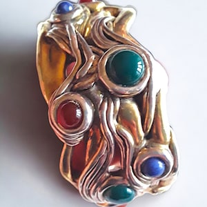 Dramatic BAT AMI Sterling Cuff Bracelet, Gemstones, Modernist ...