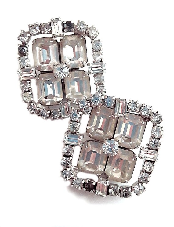 KRAMER Clear Rectangle Rhinestone KRAMER Earrings, Cl… - Gem
