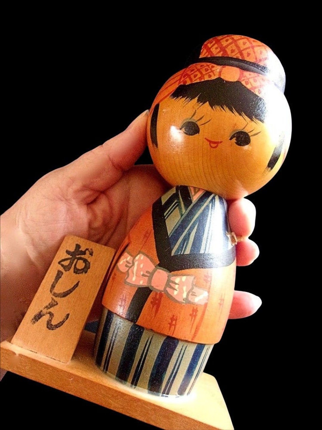 Kokeshi Wooden Lady Doll, Japanese Hand Painted, Earth Tone Colors ...