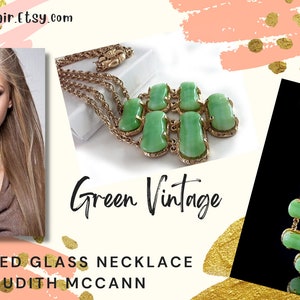 JUDITH Mccann Green Molded Glass Necklace, Thick Rectangle Cabochons ...