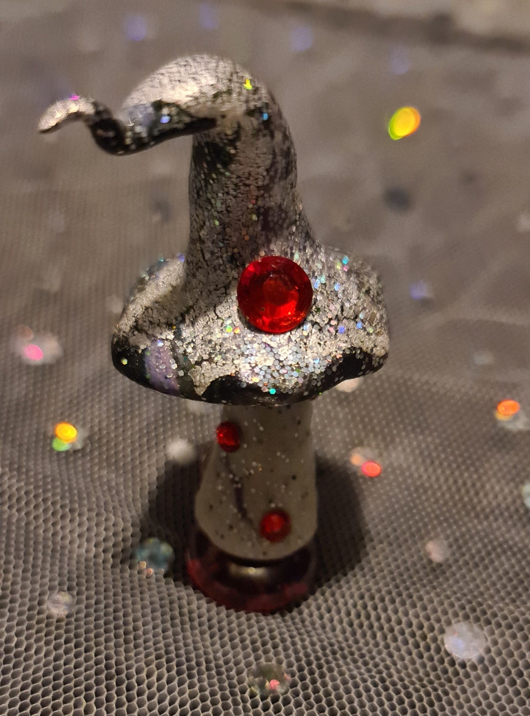 Miniature Mystical Silver Leaf Mushroom on Red Pebble - Etsy