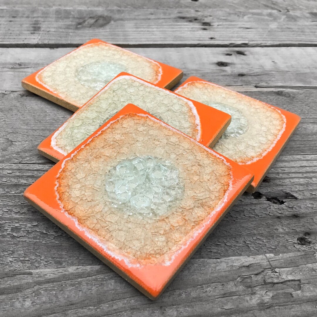 Bright Orange Ceramic Geode Coaster - Etsy