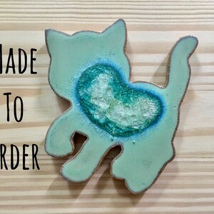 CAT GEODE CRACKLE Coaster: Ceramic Drink Coaster, Kitty Cat Coaster ...