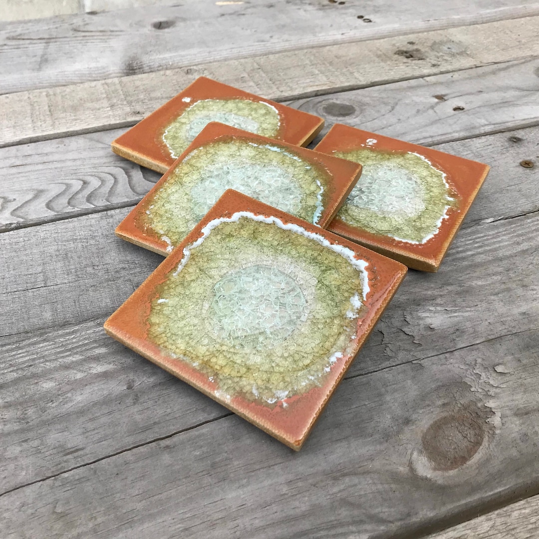 Pumpkin Geode Crackle Coaster: Geode Coaster Agate Coaster - Etsy Nederland
