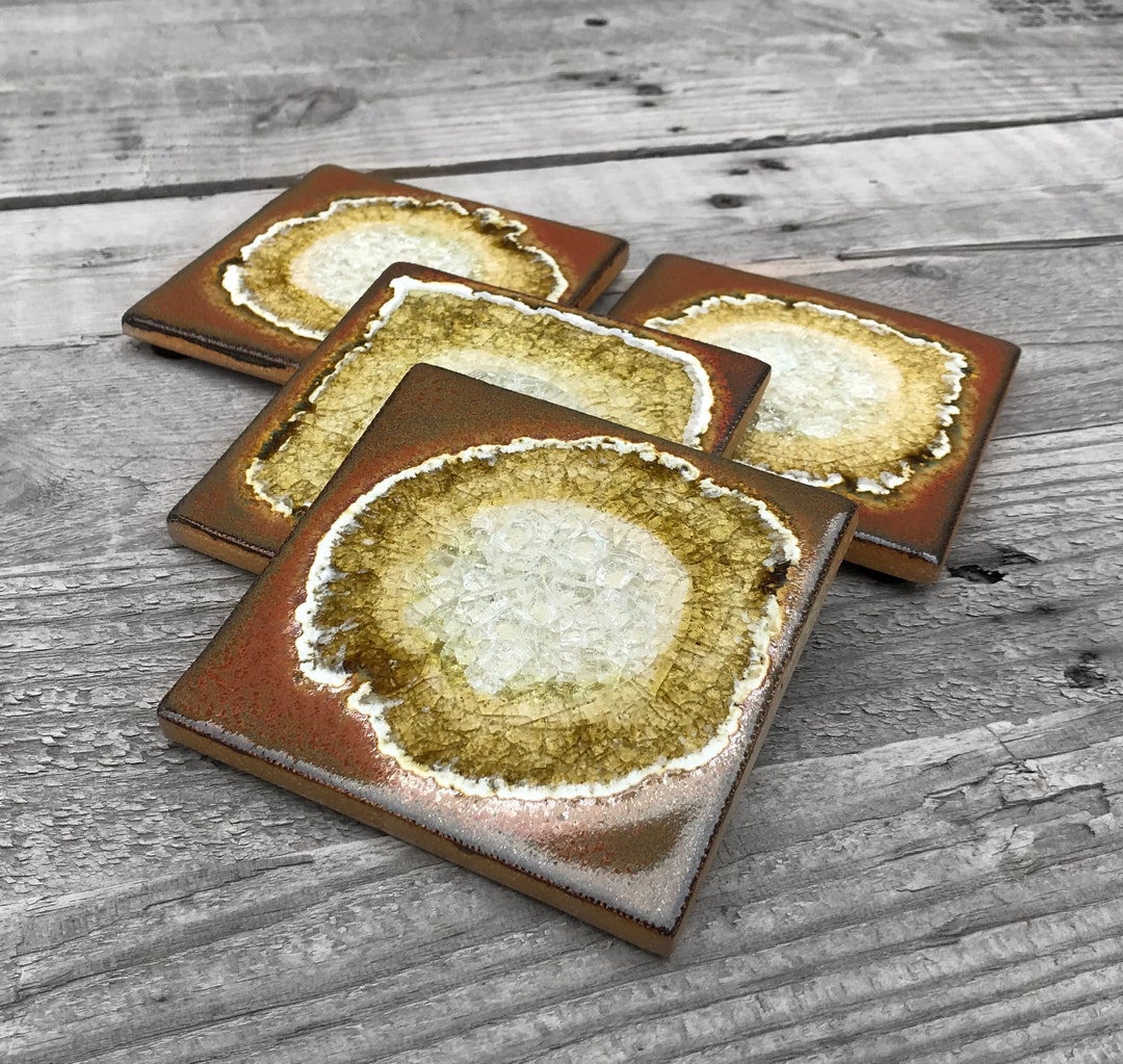 Cinnamon Geode Crackle Coaster: Geode Coaster Agate Coaster - Etsy