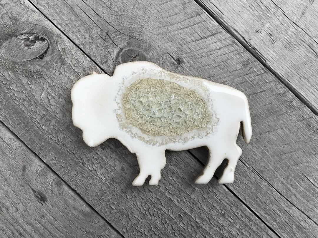 BUFFALO Coaster: Geode Crackle, Ceramic Coaster, Bison Coaster, Buffalo ...