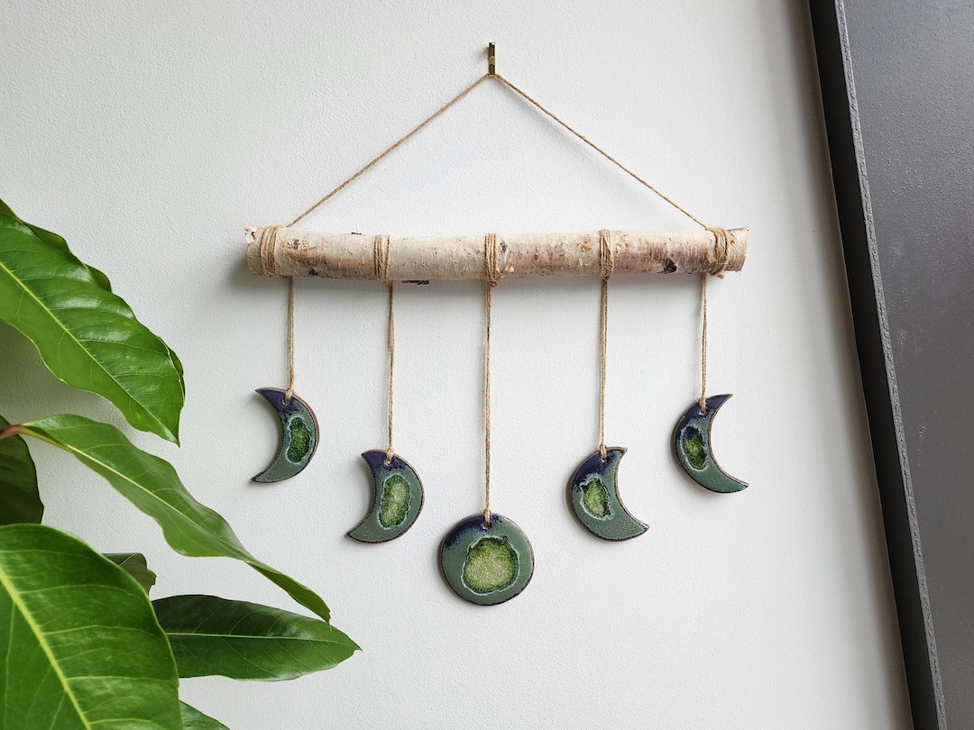 Moon Phase Ceramic Wall Hanging With Birch Wood - Etsy