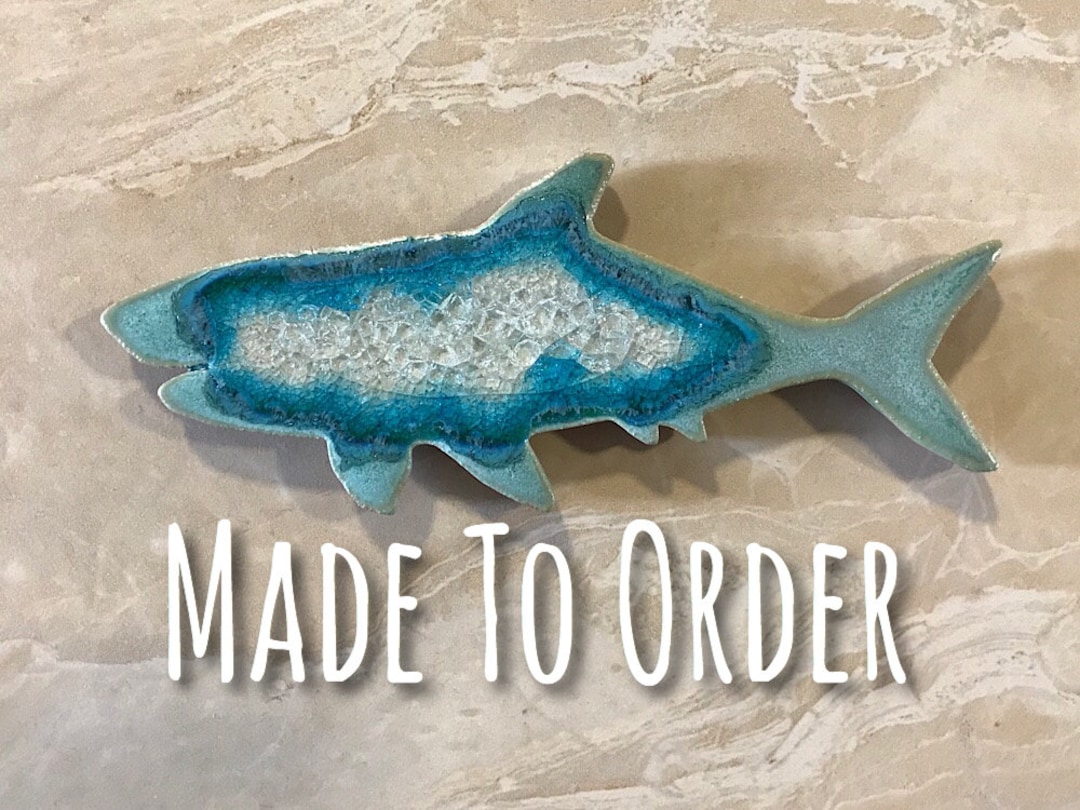 SHARK GEODE CRACKLE Coaster: Ceramic Drink Coaster, Shark Shaped ...