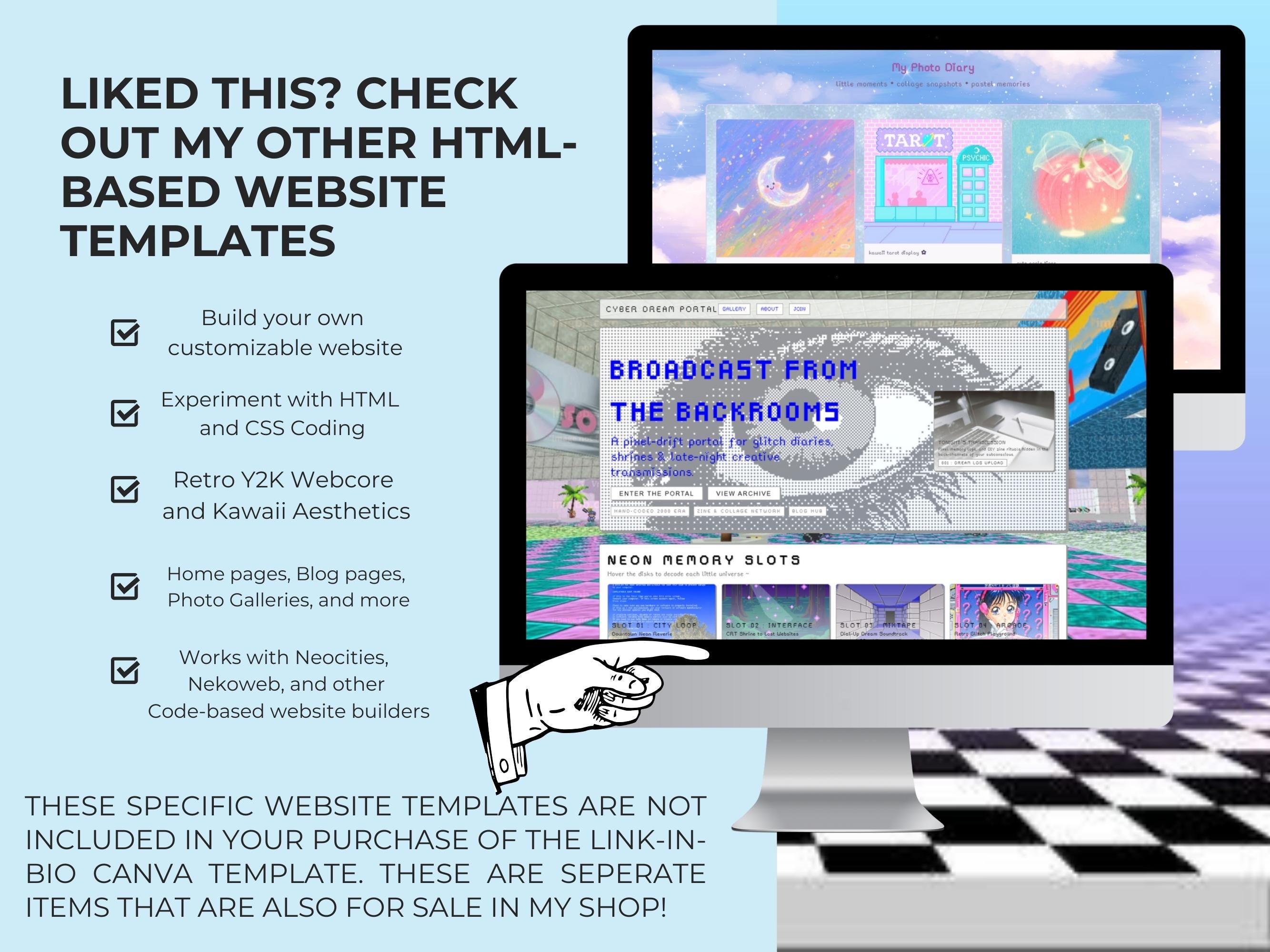 Retro Link in Bio Website Template | Cyber Webcore Y2K Canva Mobile ...