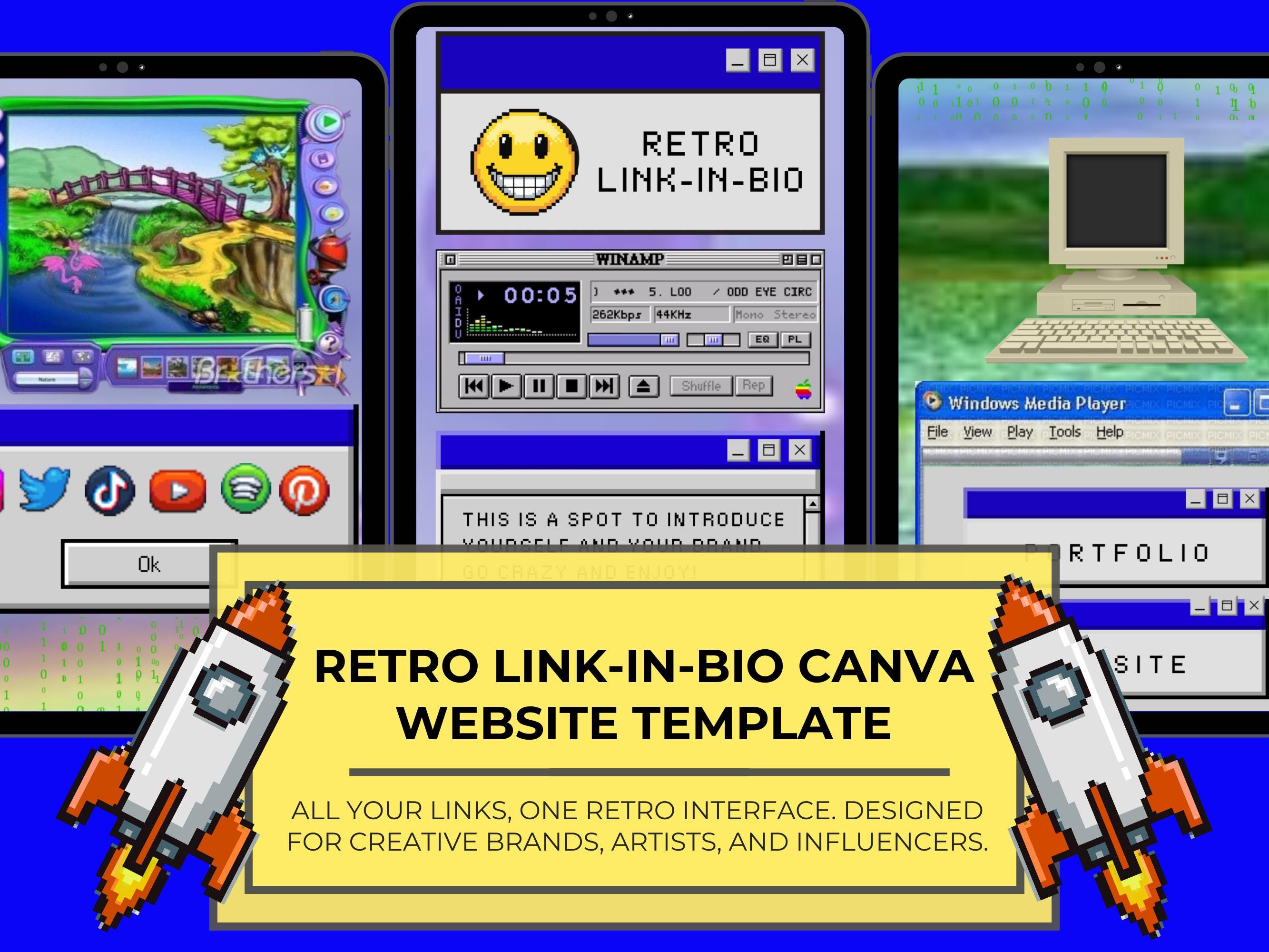 Retro Link in Bio Website Template | Cyber Webcore Y2K Canva Mobile ...