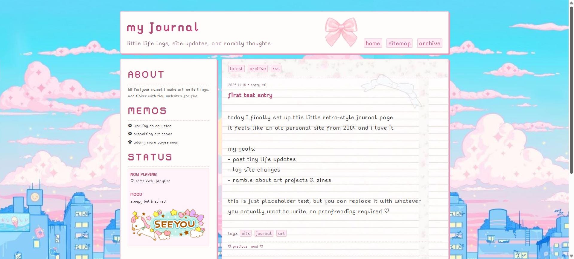 Kawaii Website Template HTML CSS Neocities Whimsical Y2k Retro Pixel ...
