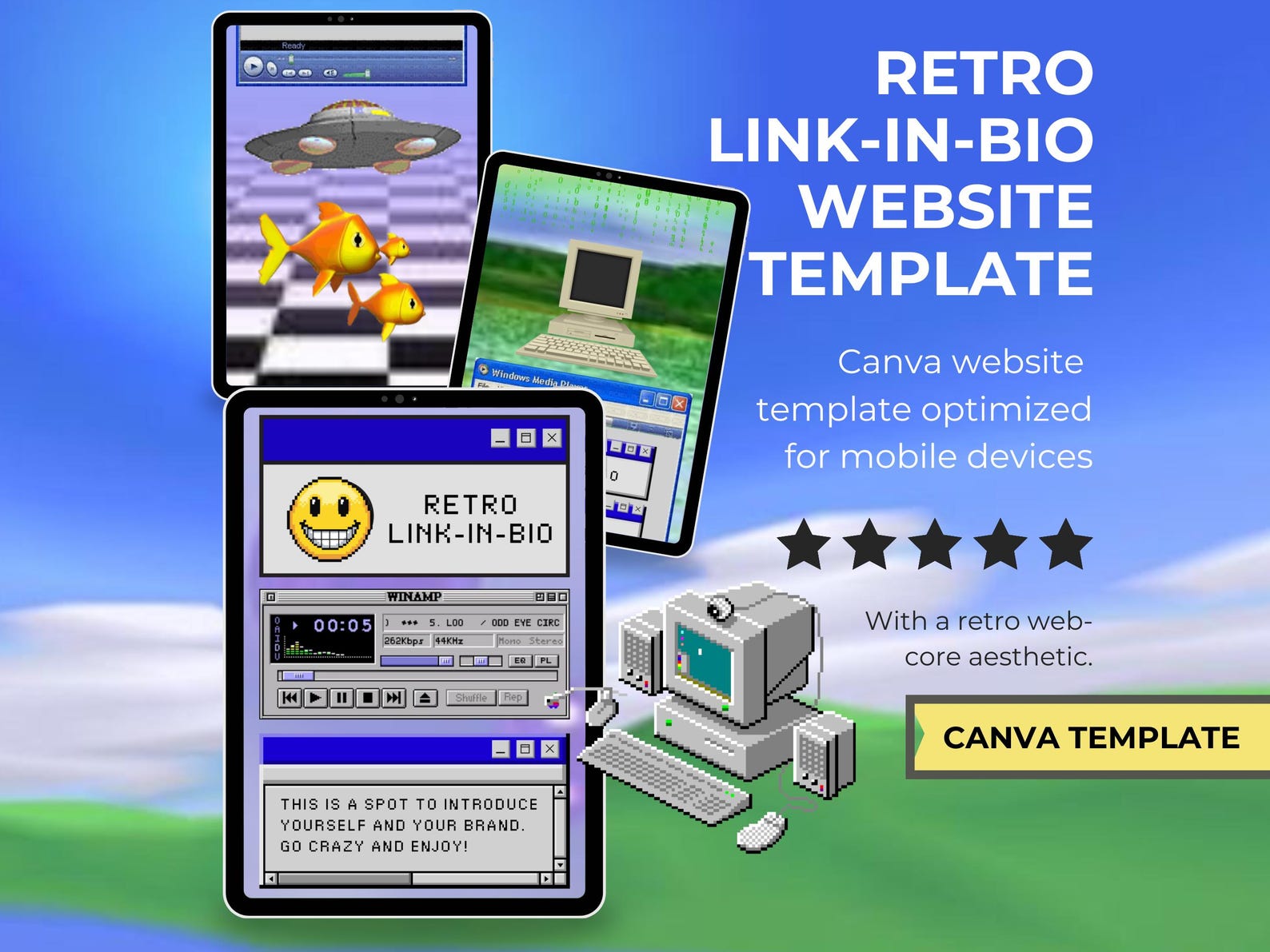 Retro Link in Bio Website Template | Cyber Webcore Y2K Canva Mobile ...